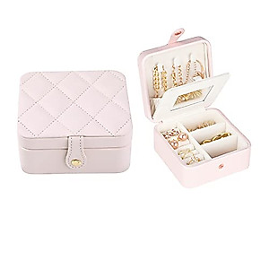 DQUTAR Travel Jewelry Box with Mirror, PU Leather Mini Jewelry Travel Case for Women Girls, Small Portable Jewelry Organizer for Rings Earrings Necklaces Bracelets