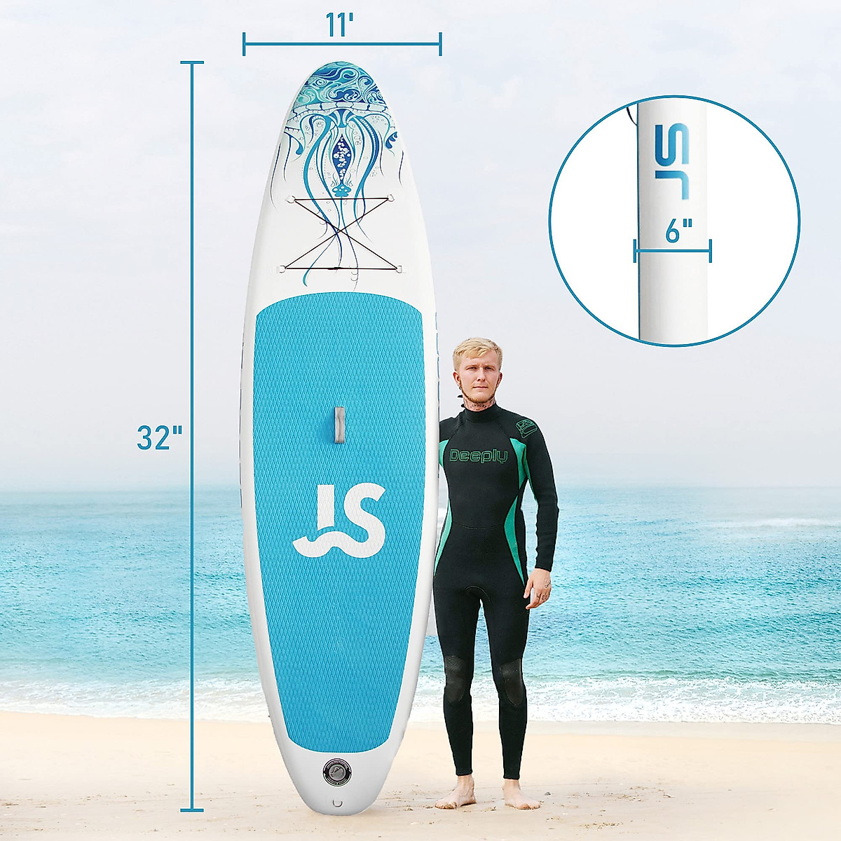 JSsup Inflatable Paddle Board - Blow Up Paddle Board - Stand Up Paddle Boards for Adults - Inflatable Sup - Paddleboard Inflatable (Blue)