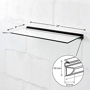Deco Home Floating Tempered Glass Shelve 9 inch by 24 inch wth Black Brackets