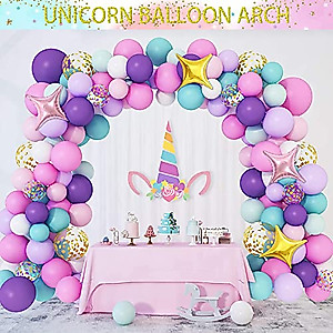 Unicorn Birthday Party Decorations Girls, 142PCS Unicorn Birthday Party Supplies Including Unicorn Backdrop, Unicorn Balloon Arch/ Garland Kit, Unicorn Tabblecloth