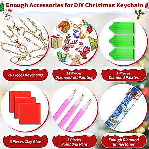 Qinzave 26 Pcs Christmas Diamond Art Painting Keychain 5D Diamond Art Keychain Diamond Art Painting, Diamond Art Christmas Ornament Keychain Hanging Ornament for Christmas Decoration DIY Art Craft