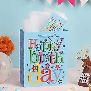 Fu HeaLer 13 Inches Blue Birthday Gift Bag Set, with Card & Tissue Paper,Perfect Party Favor for Any Celebration (1 Pack)