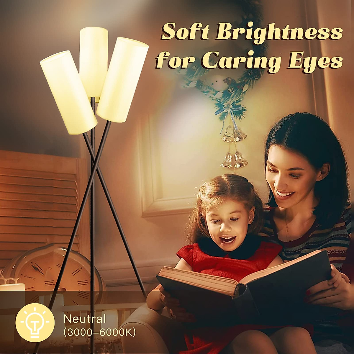 TYIAINI Floor Lamp, Tripod Floor Lamp with 3-Light, Modern Standing Lamps with Foot Switch, 70" Standing Tall Pole Lamps for Living Room, Bedroom, Study Room and Office