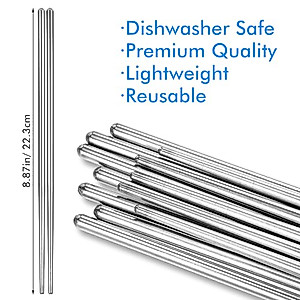 6Pairs Chopsticks Stainless Steel Chopsticks Metal Silver Chopsticks Metal Chopsticks Reusable Dishwasher Silver Reusable Chopsticks Japanese Korean Chinese Chopstick for Dinner Lightweight Non-Slip