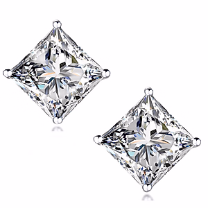 "STUNNING FLAME “18K Gold Plated Sterling Silver Princess Cut Cubic Zirconia Stud Earrings for men women(w-6)
