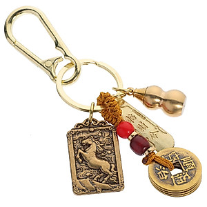 GALPADA Feng Shui Coins Gourd Keychain: Bring Wealth and Good Luck Keychain, Retro Chinese Keychain Decorative Pendant, 12 Zodiac Brass Keychain (Horse)