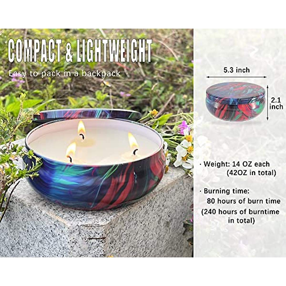 Citronella Candles Outdoor Scented Candles with Cotton Wick: 3 Pack 240 Hours Burning Time Jar Candles for Home Garden Patio Yard