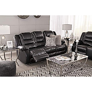 Signature Design by Ashley Vacherie Faux Leather Manual Pull-Tab Reclining Sofa, Black
