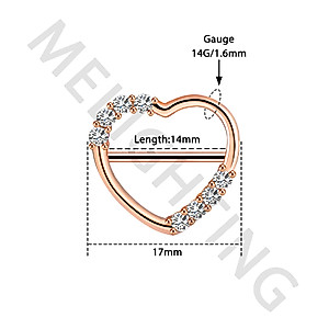 Melighting Heart Nipple Rings 14G Dainty Nipple Clicker Shiny Clear CZ Nipple Piercing Jewelry 316L Surgical Steel Nipple Piercing Barbell for Women