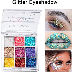 Glitter Eyeshadow Palette Makeup 9 Colors Body Glitter Glue Gel Palette Colorful Shimmer Sparkle Eyeshadow Long Lasting Highly Pigmented Waterproof Professional Glitter Eyeshadow Rainbow Face Paint