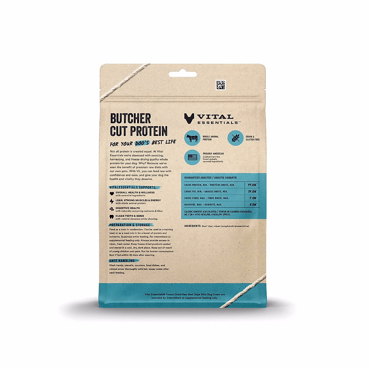 Vital Essentials Freeze Dried Raw Single Protein Dog Treats, Beef Tripe Nibs, 14 oz | Premium Quality High Protein Training Treats | Grain Free, Gluten Free, Filler Free