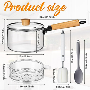 Baderke Small Glass Pot for Cooking with Steamer Lid Brush Spoon Set Glass Cooking Pan for Pasta, Soup, Vegetable, Gravies, Vegetable and More(Style 1)