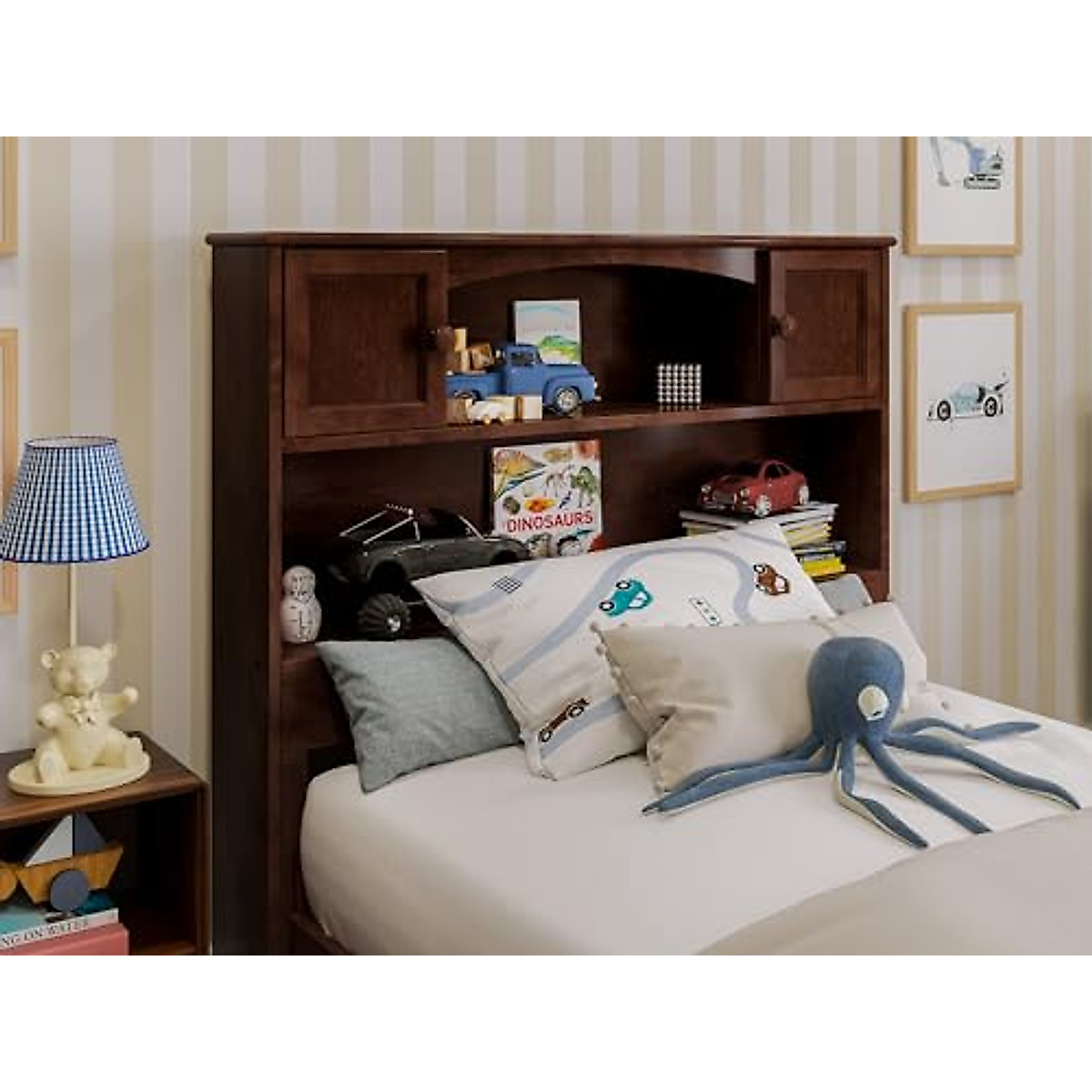 AFI Newport Twin Size Bookcase Headboard with Attachable Charger in Walnut