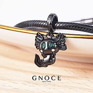 GNOCE Cute Mexican Axolotl Pendant Charm 925 Sterling Silver 18K Gold and Black Plated Dangle Charm Fit Bracelet/Necklace for Women Wife (Black)
