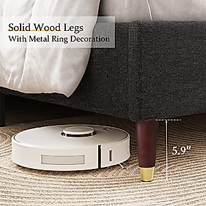 Jocisland Upholstered Bed Frame Queen Size 51.2" High Linen Platform Bed with Wingback Headboard/No Box Spring Needed/Easy Assembly/Dark Grey