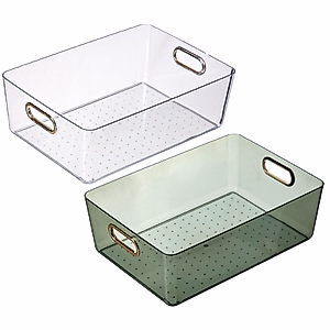 SEL NATURAL 2Pcs Plastic Storage Bins,Kitchen Organization Pantry Storage,Fridge Organizer, Cabinet Organizers and Storage Bins with Handles for Counter-tops, Refrigerator, Bedrooms, Bathrooms