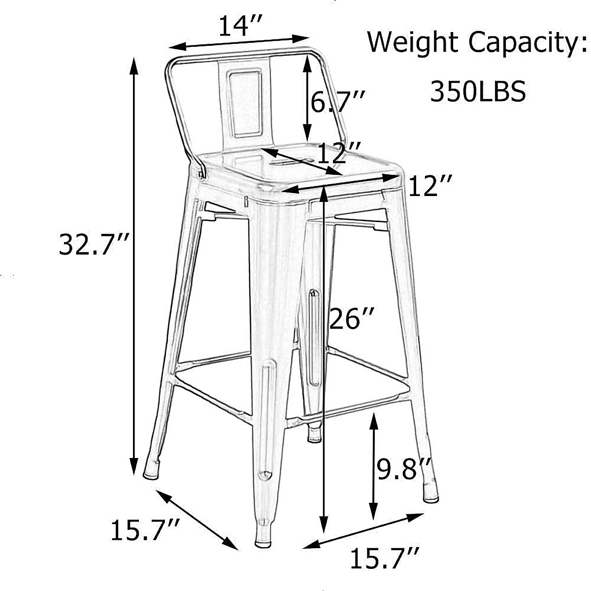 Andeworld Metal Bar Stools Counter Height Stool Industrial Kitchen Barstools Set of 4 (26 Inch, Black)