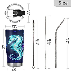 YETTASBIN Crystal Seahorse Tumbler with Straw Lid, 12oz Stainless Steel Tumbler Cup Double Wall Vacuum Insulated Travel Coffee Mug for Hot and Cold Drinks