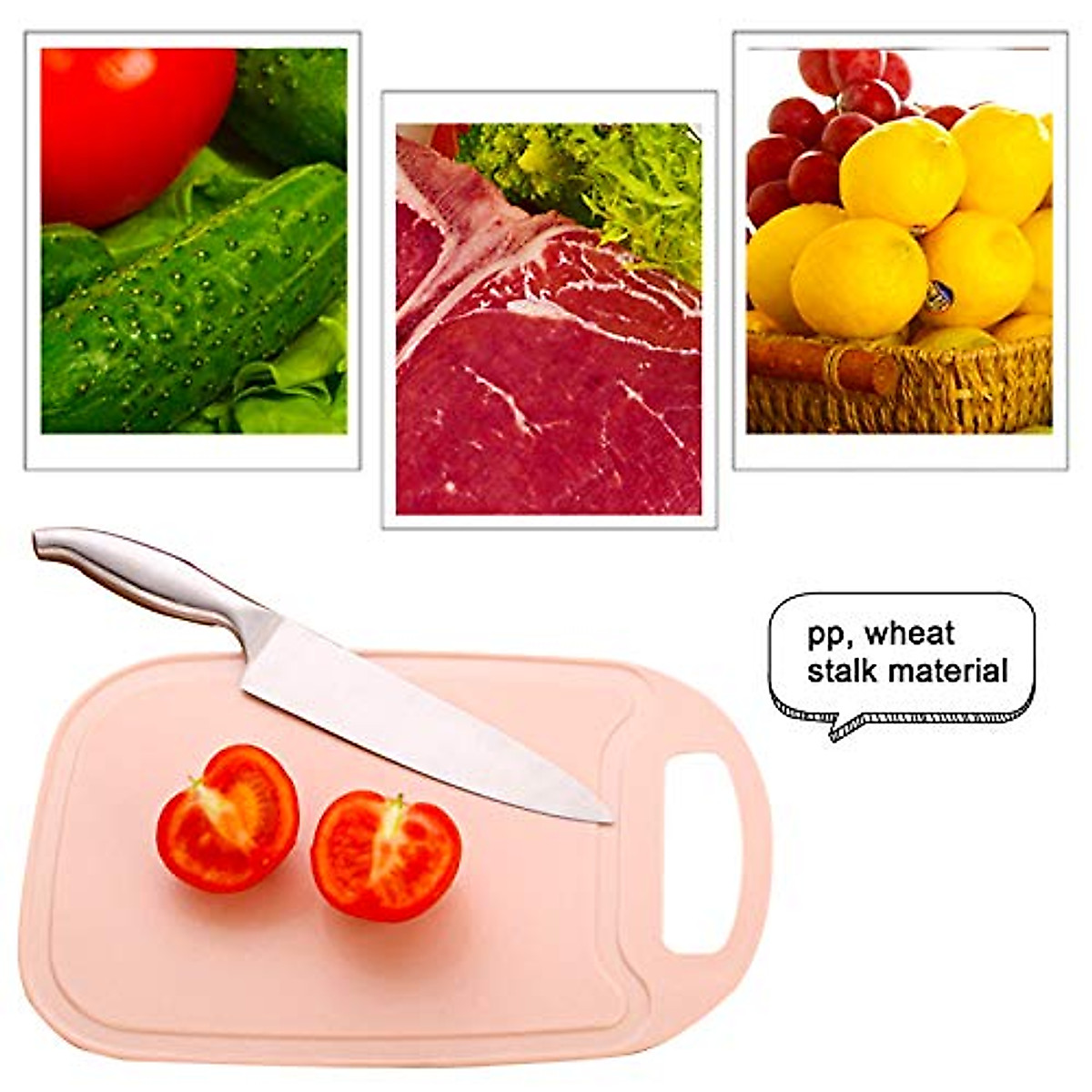 Cutting Board for Kitchen, Eco Wheat Straw Chopping Boards with Juice Grooves and Easy Grip Handle, Dishwasher Safe,Non Scratch (pink)