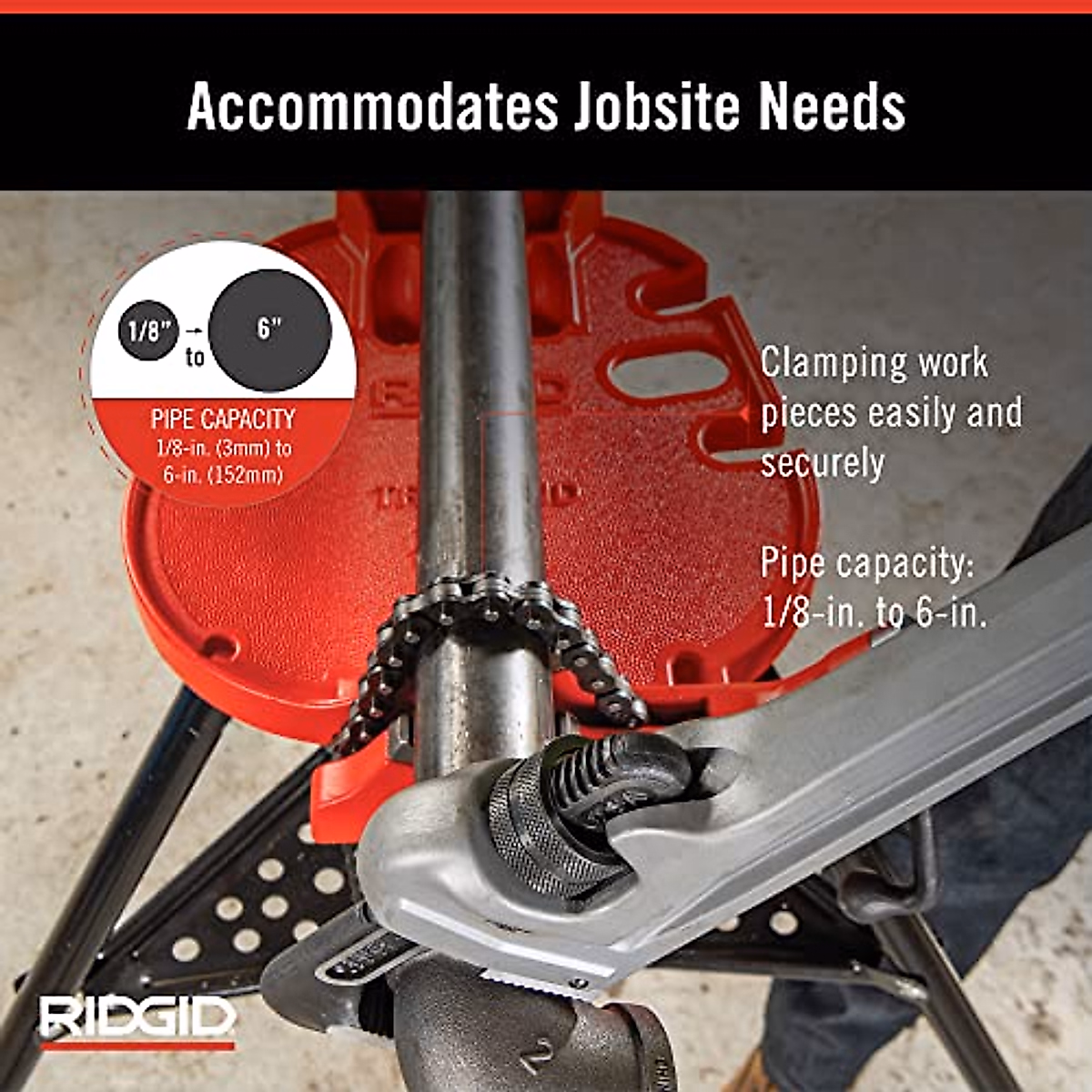 RIDGID 36273 460-6 Portable TRISTAND Chain Vise for 1/8"-6" Pipe, Red/Black