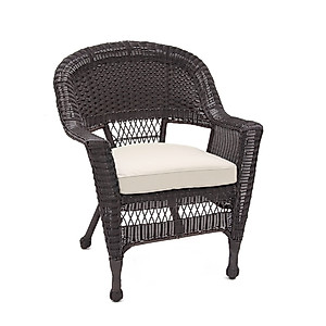 Jeco Wicker Chair with Tan Cushion, Set of 2, Espresso