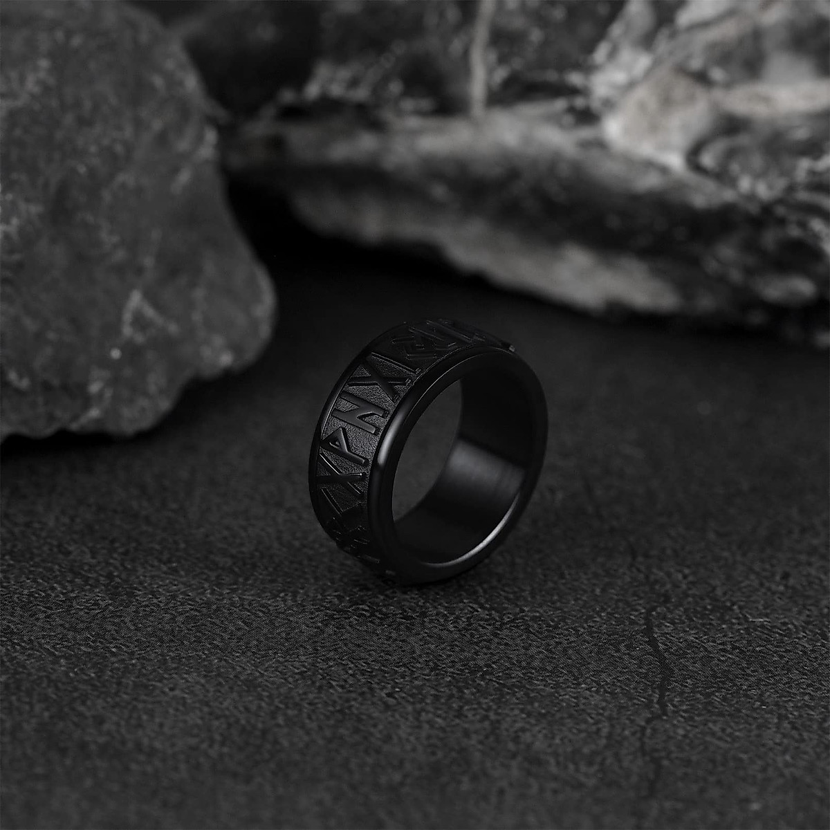 Scandinavia Viking Rune Band Thumb Rings, Black Punk Pinky Ring for Male, Women Spinner Stackable Finger Acccessories