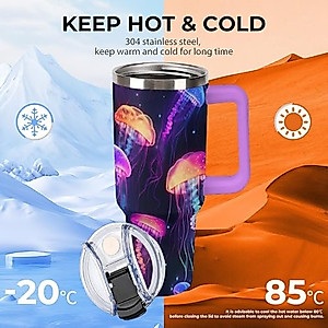 Jellyfish 40 Oz Car Cup Stainless Steel Travel Mug Leak-Proof Insulated Tumbler with Handle Violet-style