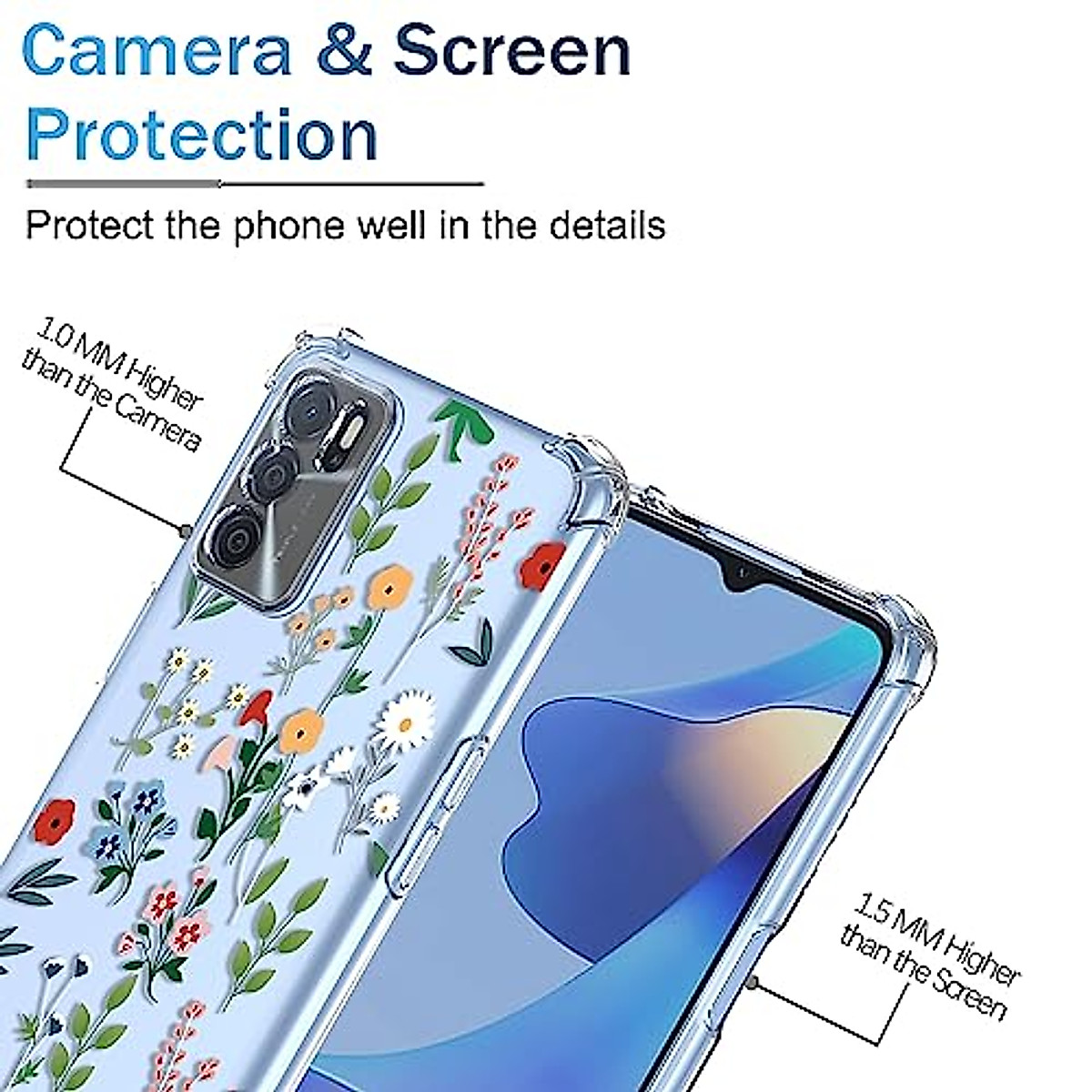 OEURVQO for Oppo A16 Oppo A16s Oppo A54s Case Clear Floral Flower Pattern Design Soft TPU Cover Shockproof Bumper Anti-Scratch Protective Case for Oppo A16 (Lush Flora)