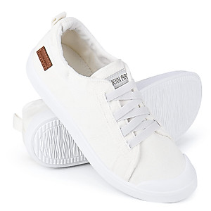 JENN ARDOR Womens Stylish Canvas Slip On Sneakers Low Top Casual Walking Shoes with Comfort, Durable, Lightweight, Non-Slip A-White