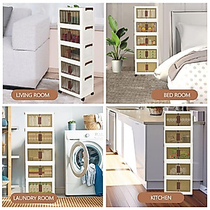 Rodoangrup 5 Tier23Quart Folding Organizer with Wheels and Lid, Stackable Plastic Organizers, Closet Organizers and Storage Bins for Bedroom, Den, Office and Dorm Room Organization