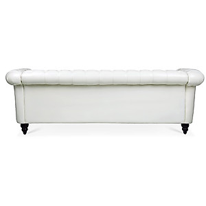 LEVNARY Chesterfield Sofa, Classic Tufted Upholstered Leather Couch, Modern 3 Seater Couch Furniture with Tufted Back for Living Room Office (Cream White)