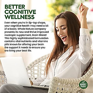 Whole Nature Brain Booster Nootropics - Brain Shield with Ginkgo Biloba, Alpha GPC and Bacopa Monnieri, Vitamin B12, B3 - Support Focus, Memory & Clarity, Energy & Stress Relief. (1)