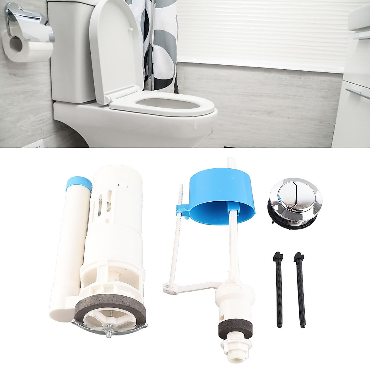 HURRISE Water Saving Toilet Repair Kit Fill with Button ABS Material, Suitable for Toilets with 23-27 Cm Water Depth
