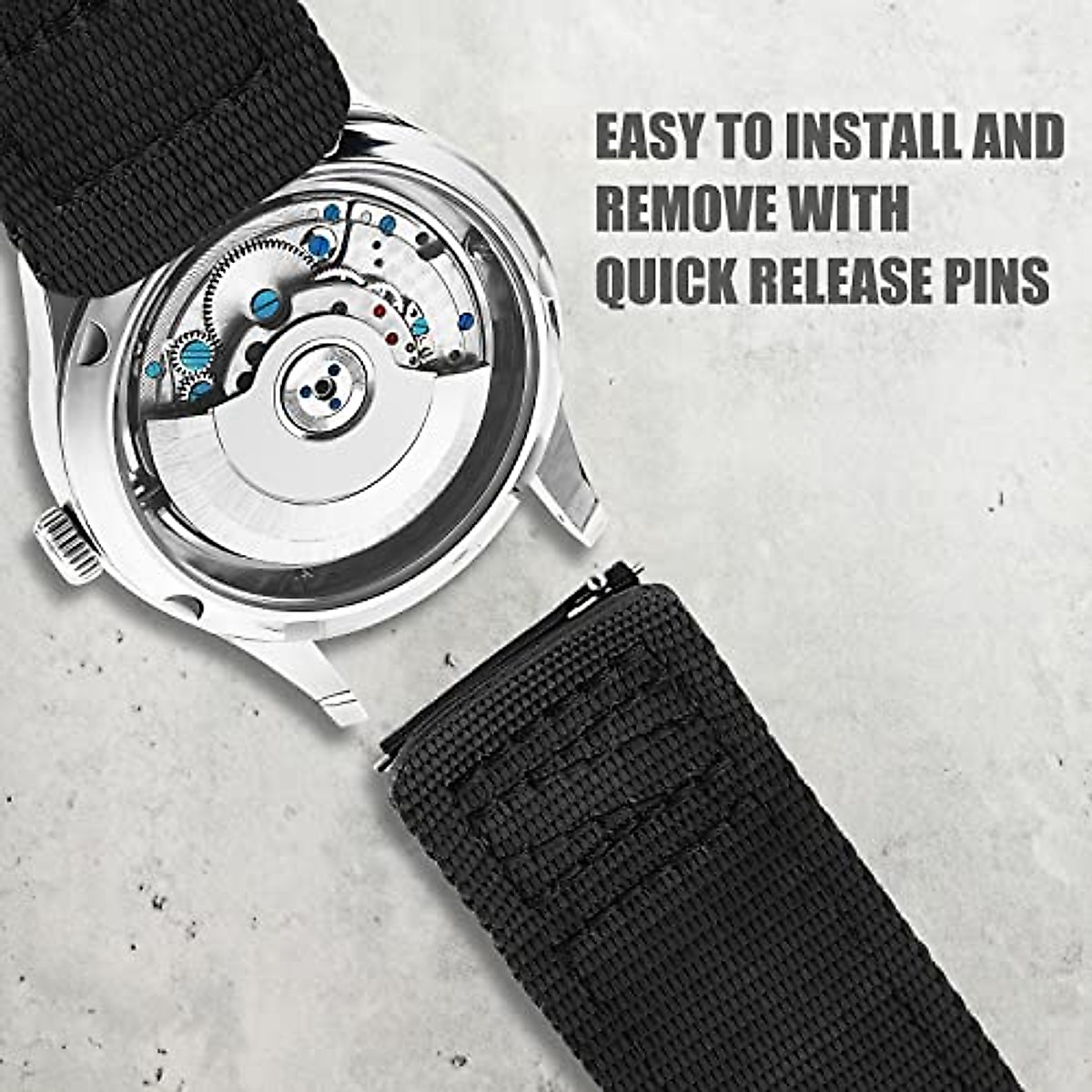 Ritche Nylon Sport 22MM Quick Release Watch Band for men women,Replacement Timex Watch bands Black