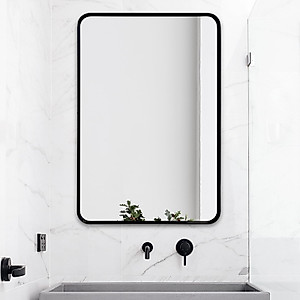 LAMCHMOR Recessed Medicine Cabinet with Mirror, 16x24''Farmhouse Black Metal Framed Bathroom Medicine Cabinet Mirror, Single Door Storage Cabinet Vanity Mirrors(Without Back Door Storage Shelf)