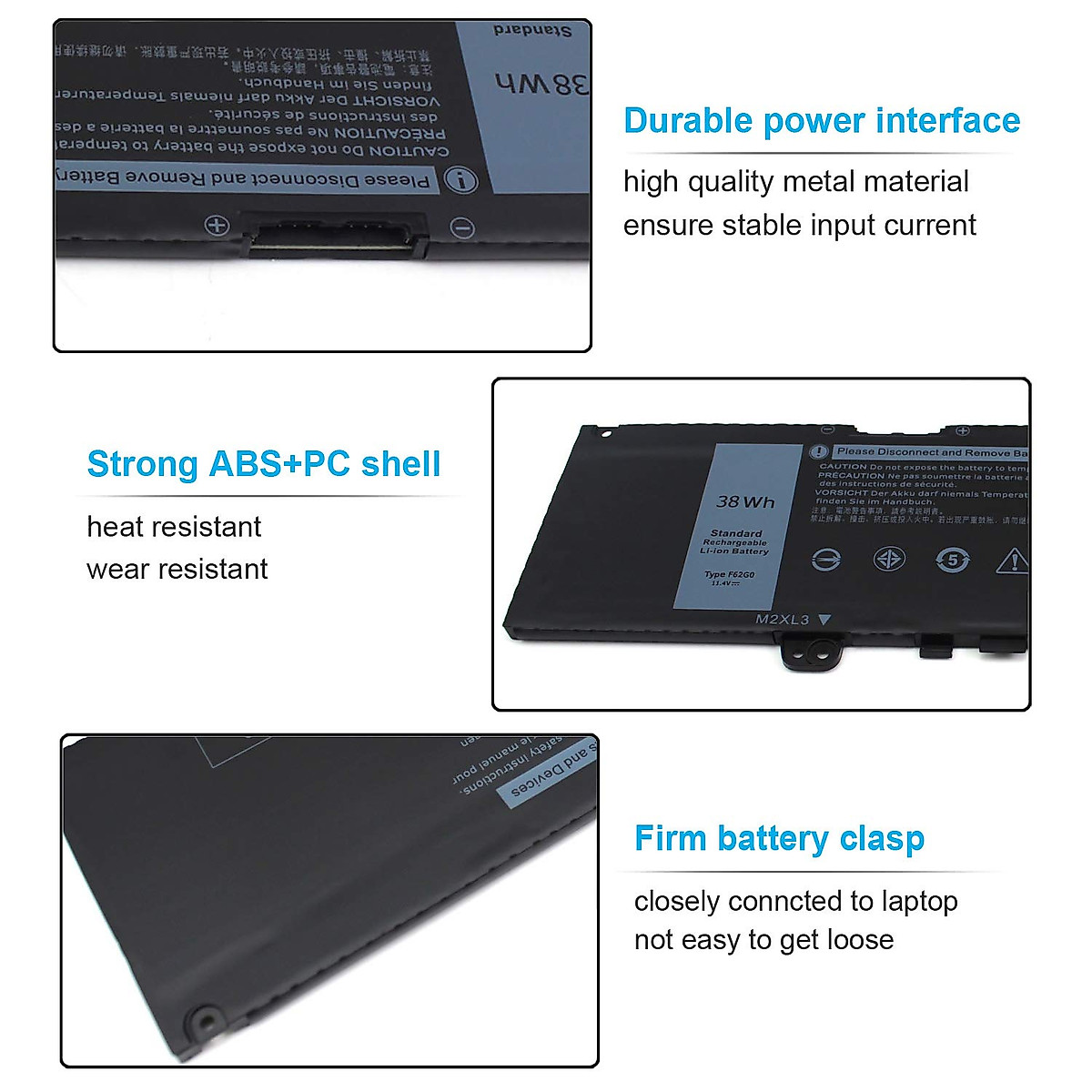 38Wh F62G0 Laptop Battery Replacement for Dell Inspiron 13 7000 7373 7386 2 in 1 7370 7380 5370 P91G P83G P87G P91G001 P83G001 P83G002 P87G001 F62GO RPJC3 39DY5 039DY5 0RPJC3 Vostro 5370 11.4V 3-Cell
