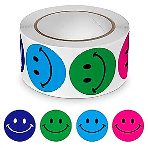 500Pcs Smiley Face Stickers Emoji Stickers - 1Inch Happy Face Sticker Roll Emoji Stickers Small Colorful Stickers for Teachers Label Stickers - Vinyl Decal Stickers Roll of Stickers for Teens
