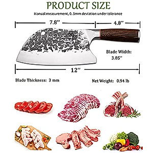 BLADESMITH Serbian Chef Knife, Butcher Knife Forged in Fire，8'' Cleaver Knife High Carbon Steel Bone Cutting Knife with Non-Slip Ergonomic Wenge Wood Handle for Kitchen/Restaurant/Slaughter House