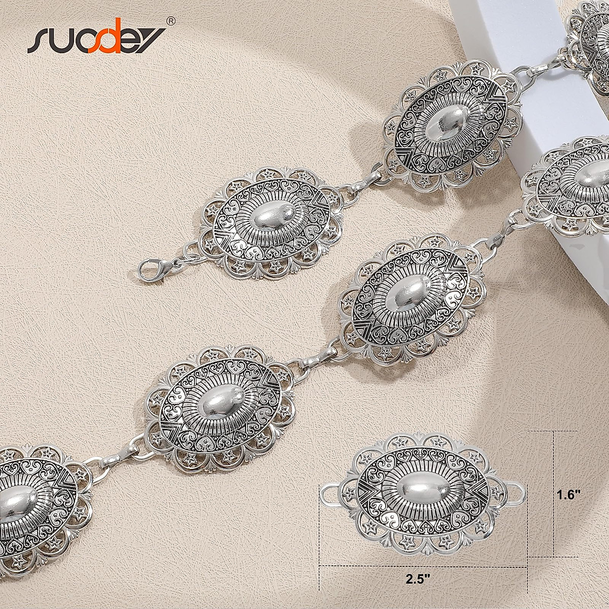 SUOSDEY Western Concho Chain Belt for Women Cowgirl Waist Belt for Country Concert Outfit Dresses Jeans Turquoise Metal Belts