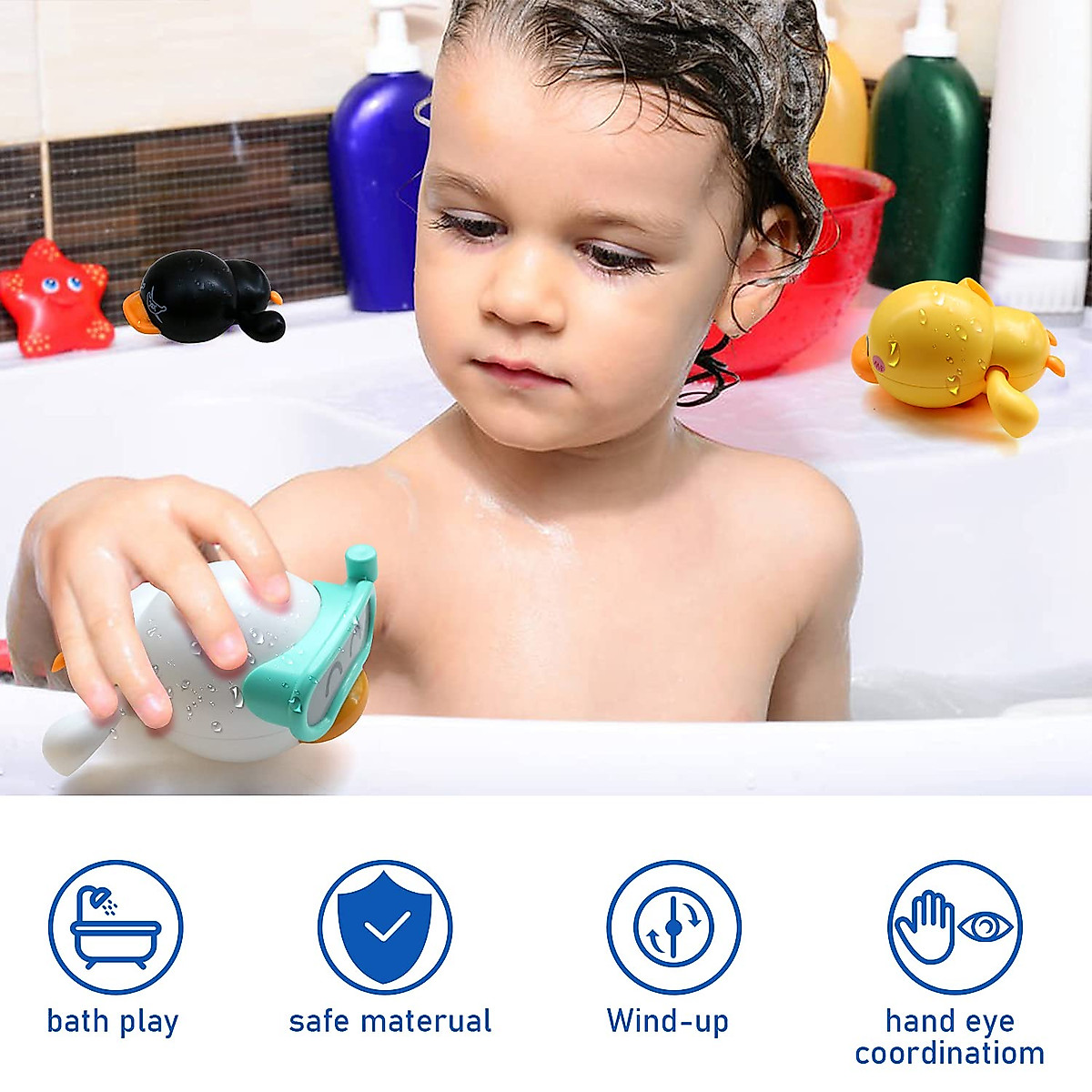 Bath Toys for 1-5 Year Old Boy Girls Gifts,Wind-Up Bathtub Baby Bath Toys for 3-6 Toddlers, Swimming Pool Water Toys for Kids Ages 2-7 Birthday Gifts(3 Pcs)