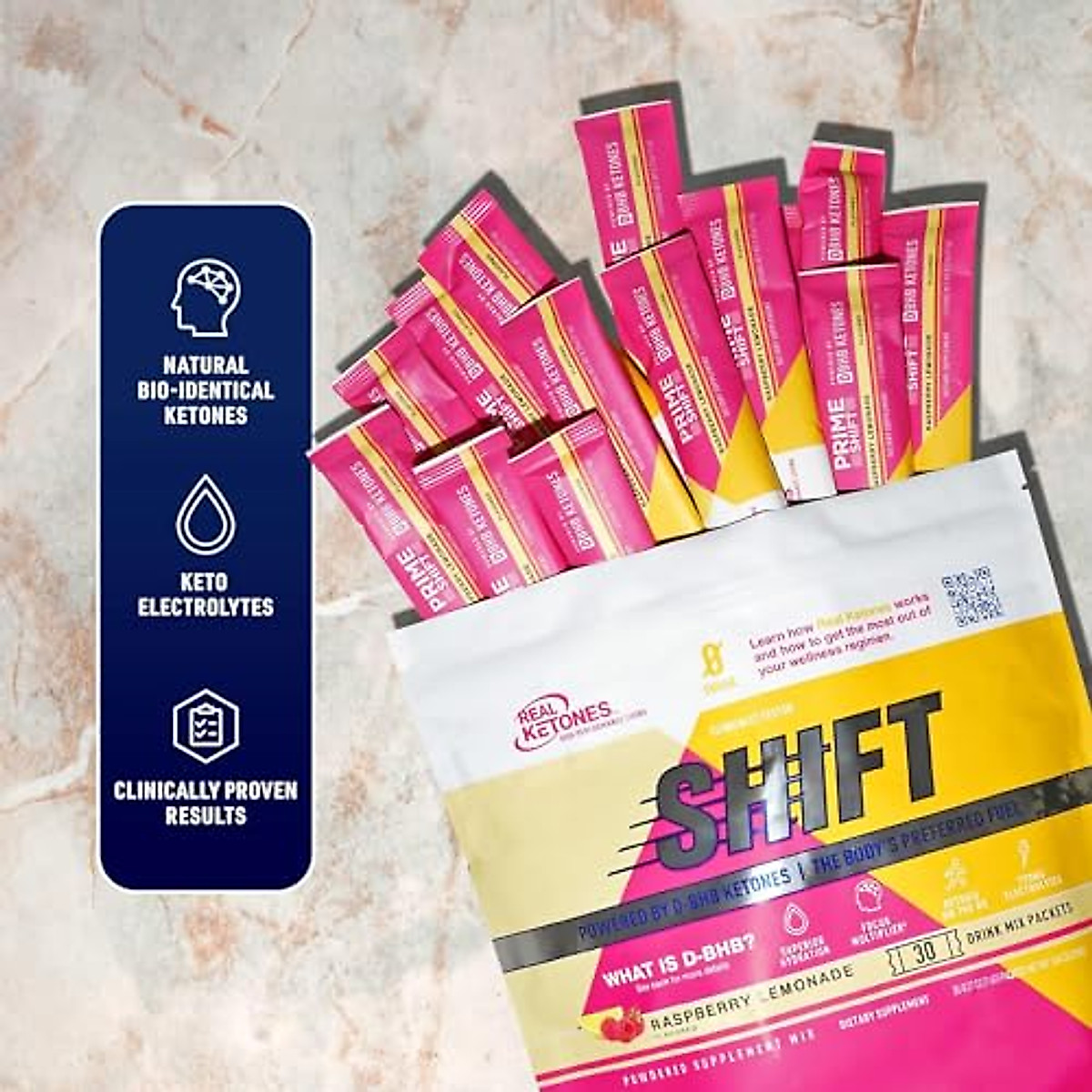 BHB Exogenous Ketones Drink Mix Packets - Real Ketones Keto Electrolytes Powder Packets No Sugar with 4 Main Fasting Electrolytes plus Hydrating Patented Keto BHB - 30 Count Raspberry Lemonade