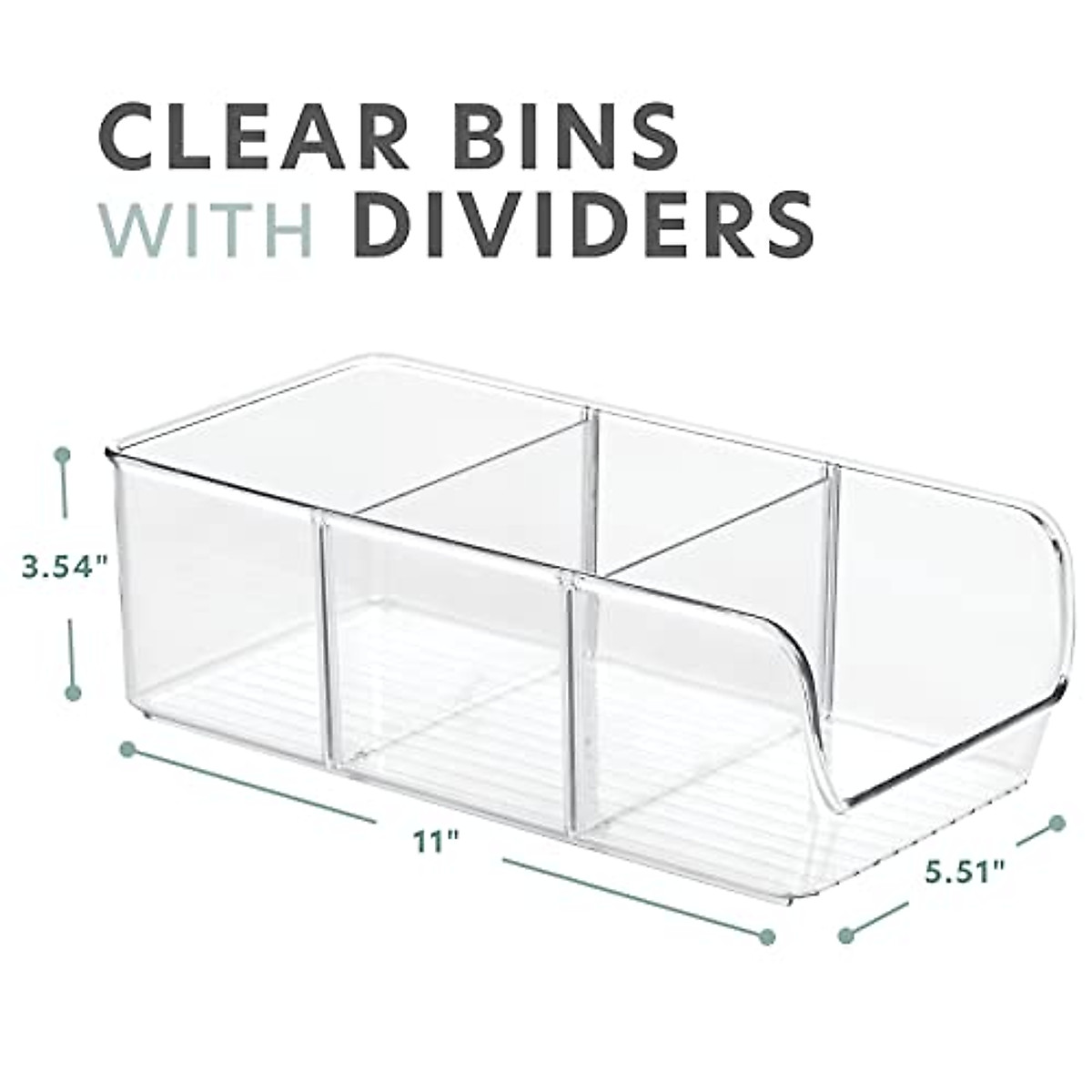 bHome - 2 Adjustable Snack Organizer Bins for Cabinet & Pantry Organization And Storage Plastic Storage Bins For Kitchen Organization - Clear Acrylic Divided Storage Containers with Removable Dividers