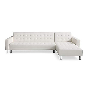 Greatime Faux Leather Reversible Sleeper Sofa & Chaise/Leatherette Convertible Section Sofa