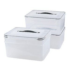 Lesbin 15 L Clear Airtight Rectangular Storage Container for Food, Set of 4 Plastic Clear Food Storage Container with Latch Lid and Handle