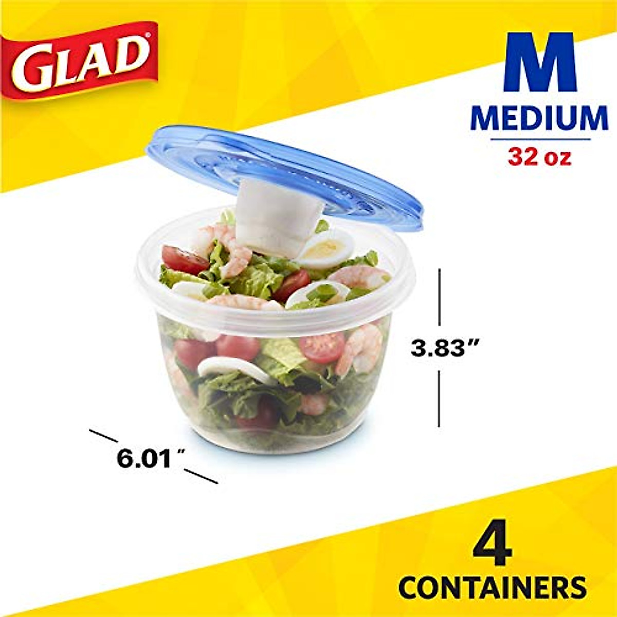 Glad Food Storage Containers - To Go Lunch Containers - 32 Ounce - 4 Containers