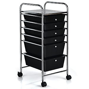GOFLAME 6-Drawer Rolling Storage Cart, Multifunctional Art Craft Organizer Cart, Mobile Utility Storage Cart with Removable Drawers & Lockable Wheels, Craft Cart for Home Office, School, Black