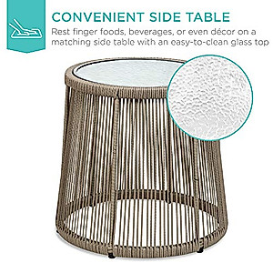 Best Choice Products 3-Piece Patio Conversation Bistro Set, Outdoor All-Weather Wicker Furniture for Porch, Backyard w/ 2 Wide Ergonomic Chairs, Cushions, Glass Top Side Table - Tan