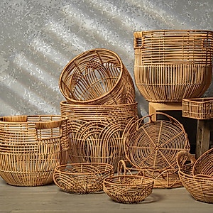 X AVIA HANDICRAFTS Set Of 2 Large Woven Blanket Baskets With Handles | Round Wicker Rattan Storage Floor Baskets for Shoe In Living Room | Extra Big Boho Rattan Laundry Baskets For Pillow, Blanket