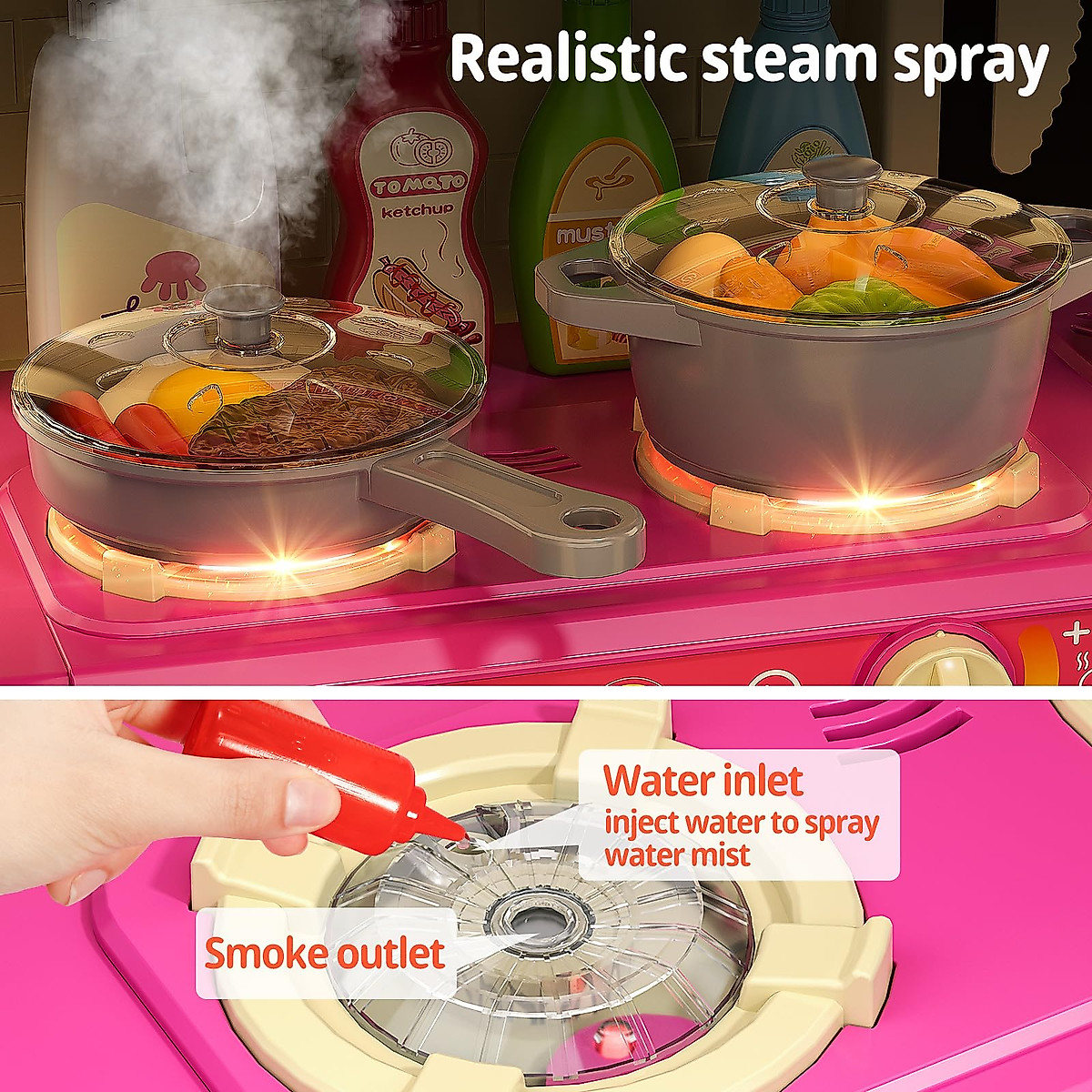 TEMI Kids Play Kitchen Playset - Pretend Play Kitchen Accessories for Toddlers 2-5 Years Old, Interactive Girls Toys Play with Lights and Sounds, Toddler Outdoor Playset Gifts for Boys