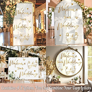 Wedding Welcome Signs Welcome to Our Wedding Signs Mirror Decals for Wedding Party Entry DIY A to Z Letter Stickers for Just Married Welcome Sign Decoration Mr and Mrs Decals for Photo Backdrop(Gold